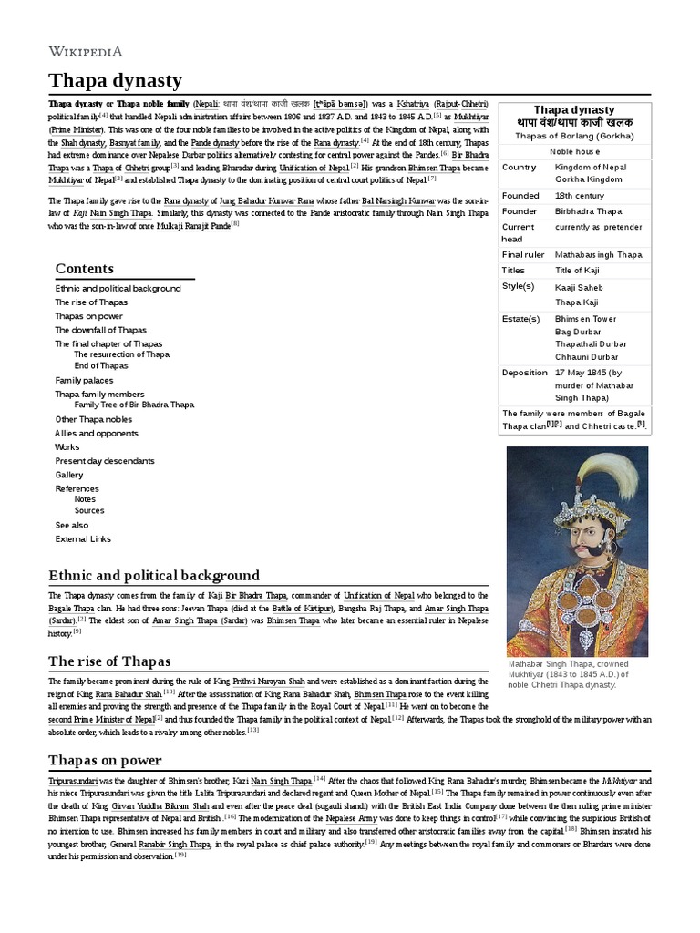 Thapa Dynasty | PDF | Nepal