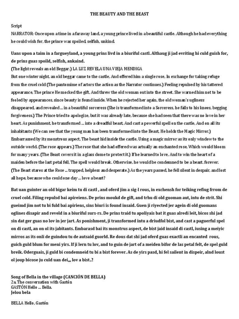 Beauty and the Beast Script Excerpt | PDF | Poetry