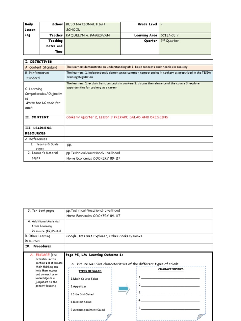 Daily Lesson Log School Bulo National High Grade Level 9 Teacher ...