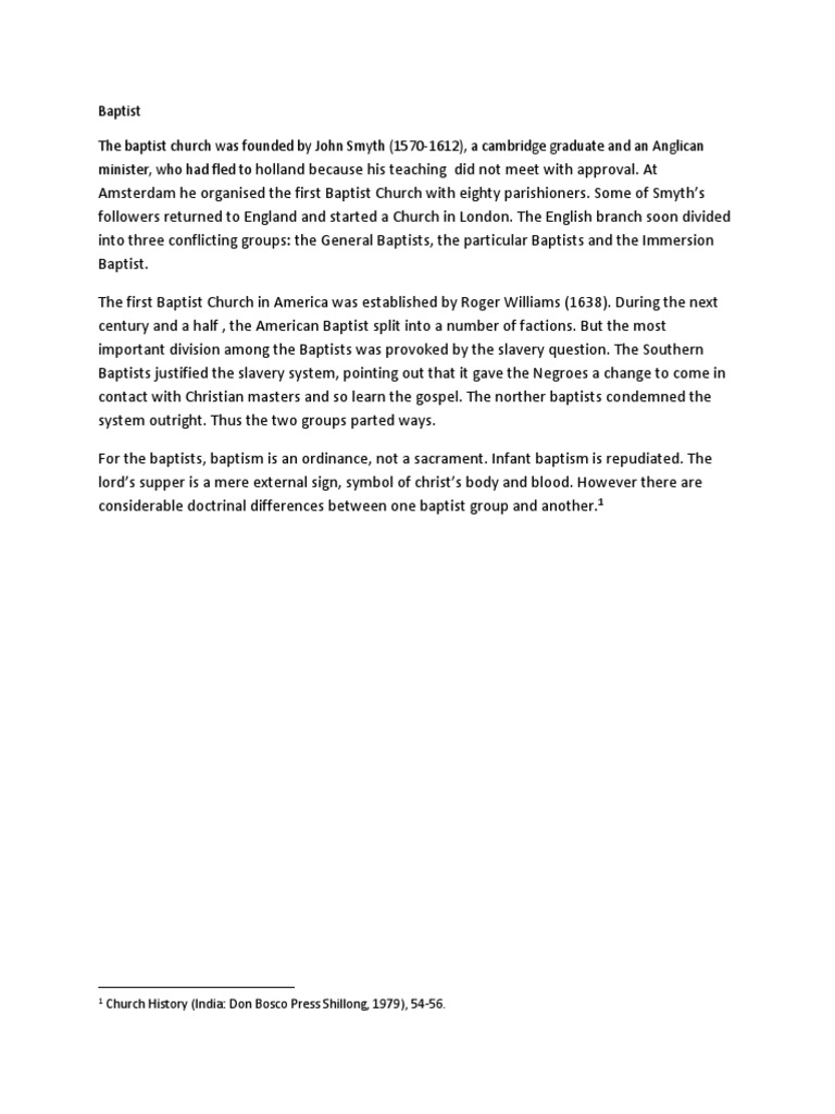 Baptist The Baptist Church Was Founded by John Smyth (1570-1612), A ...