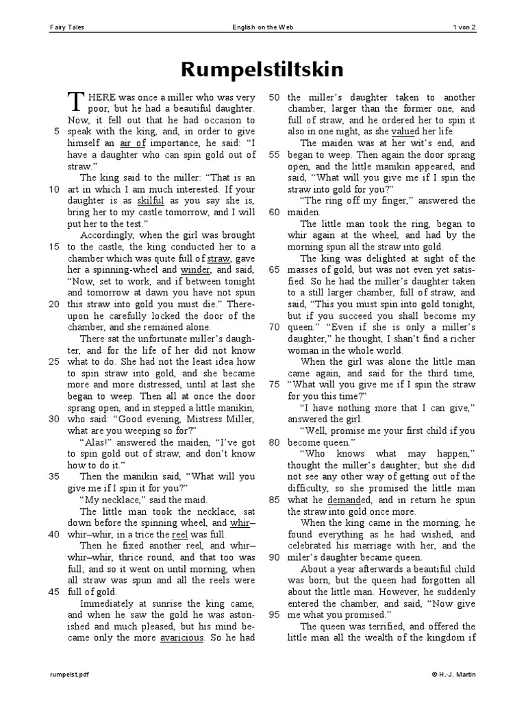 Rumpelstiltskin: Fairy Tales English On The Web 1 Von 2 | PDF