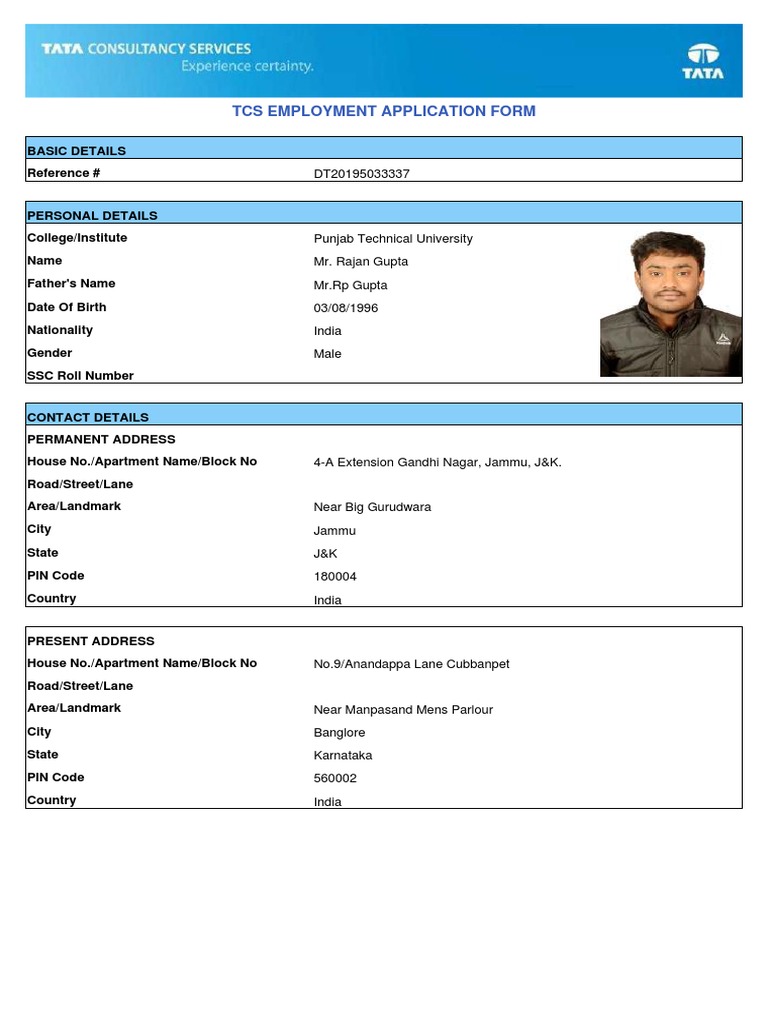 Tcs Employment Application Form | PDF | Public Law | Government Information