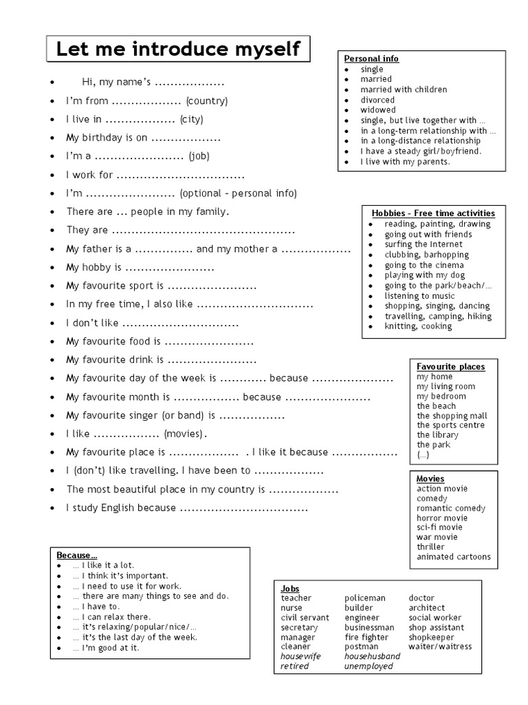 Let Me Introduce Myself For Adults Fun Activities Games - 17063 | PDF ...