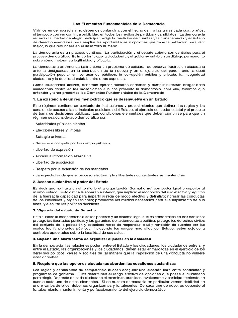 Los Elementos Fundamentales de La Democracia | PDF | Democracia ...