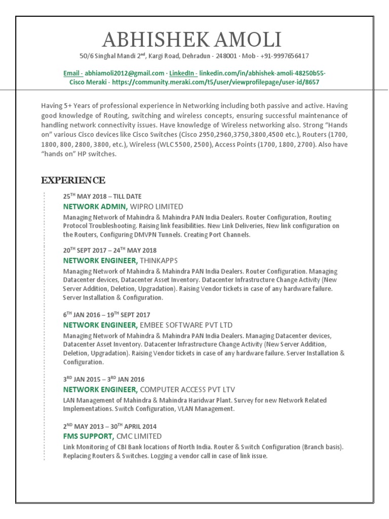 Resume Amoli Abhishek | PDF | Router (Computing) | Computer Network