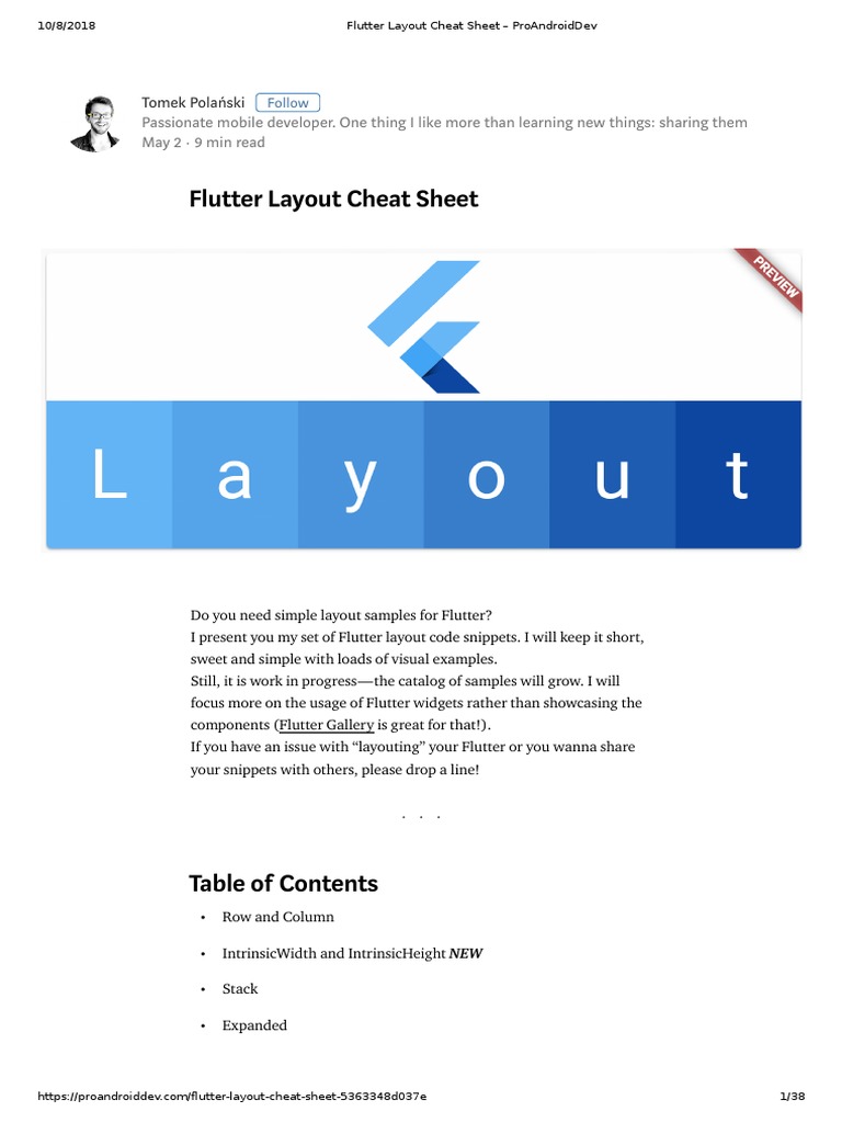 Flutter Layout Cheat Sheet - ProAndroidDev | PDF | Icon (Computing ...