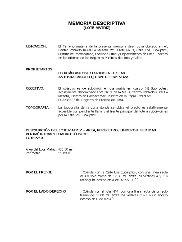 Subdivision de Lote Matriz | PDF | Matemática Elemental | Geometría