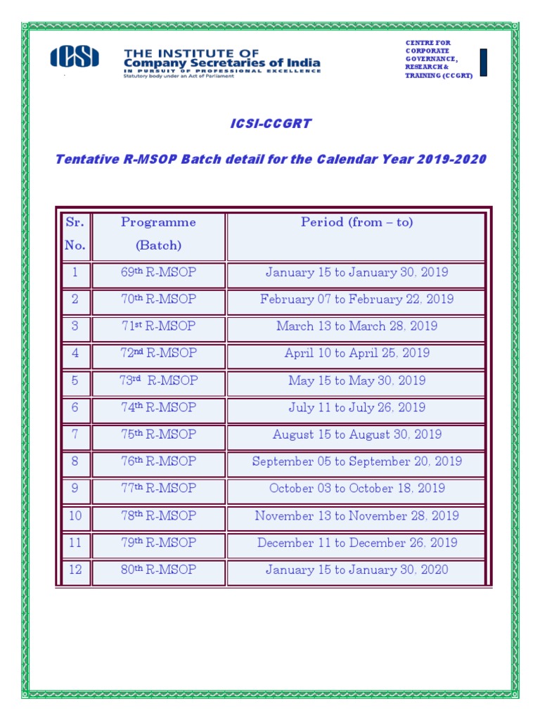 2019-2020 R-MSOP Batch Schedule | PDF