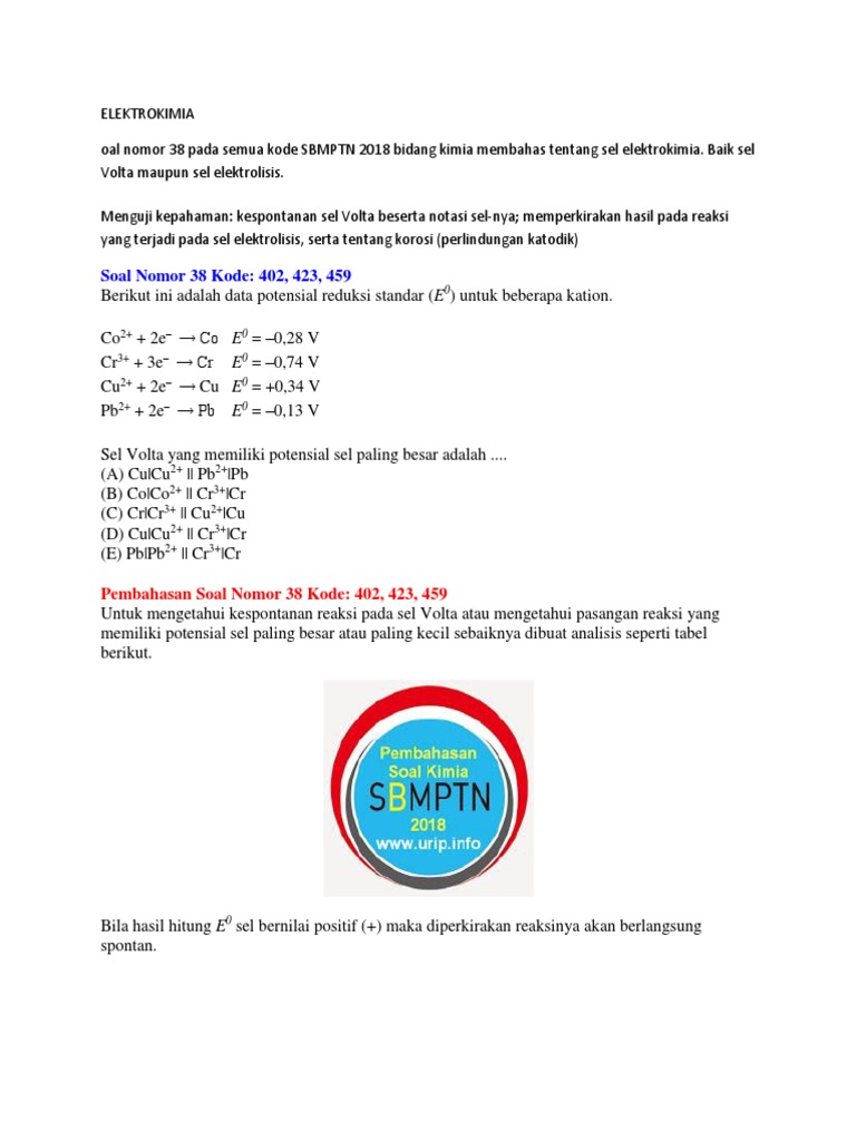 ELEKTROKIMIA | PDF | Metode & Bahan Ajar | Sains & Matematika