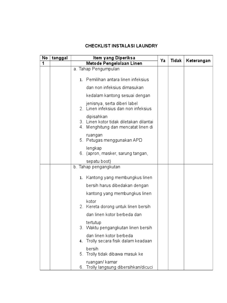 Checklist Laundry | PDF