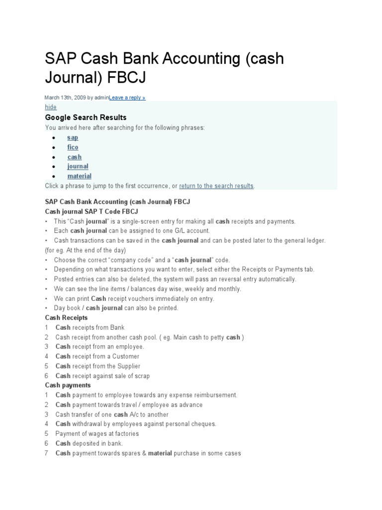 SAP Cash Journal Guide | PDF | Receipt | Payments