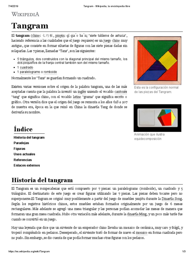 Tangram - Wikipedia, La Enciclopedia Libre | PDF | Matemáticas ...