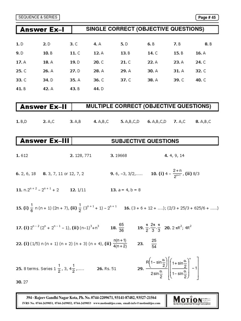 Answer Ex-I: Single Correct (Objective Questions) | PDF | Teaching ...