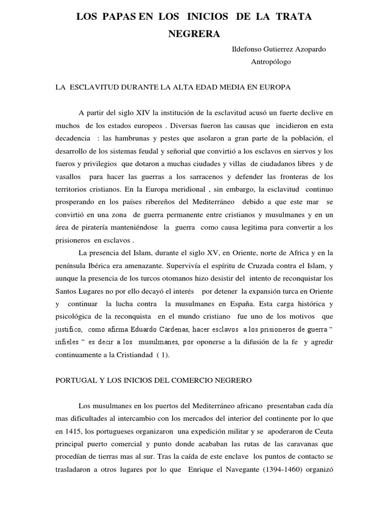 Texto 2 Los Papas en Los Inicios de La Trata Negrera | PDF | Esclavitud ...