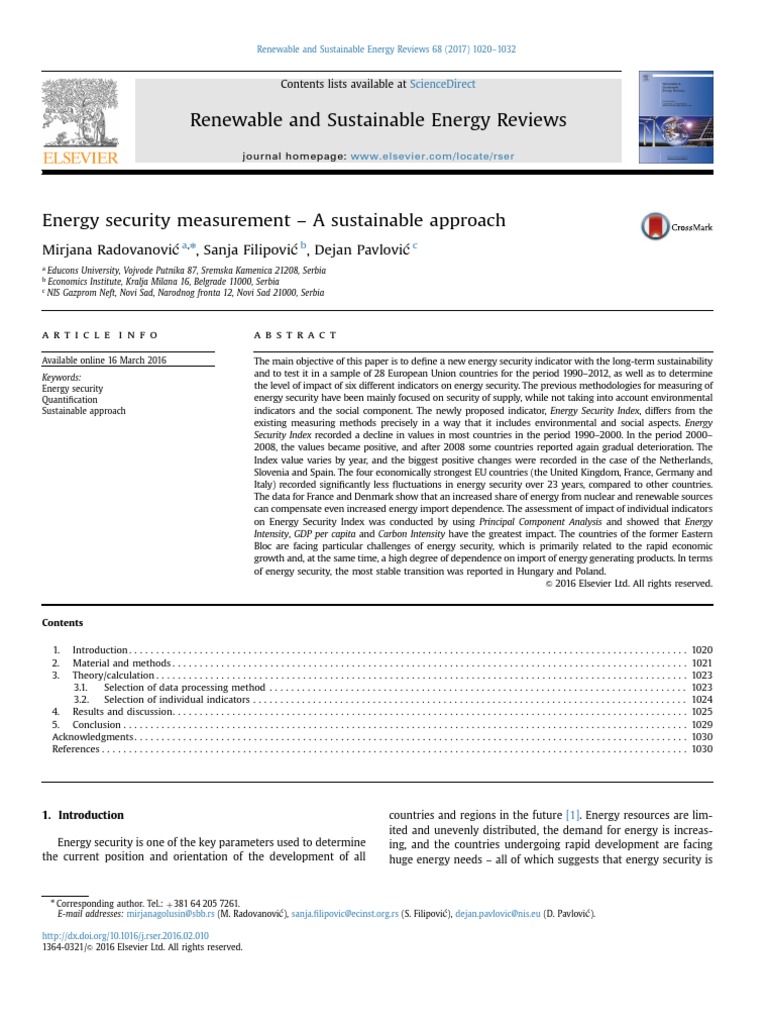 A Sustainable Approach to Measuring Energy Security: Developing a New ...