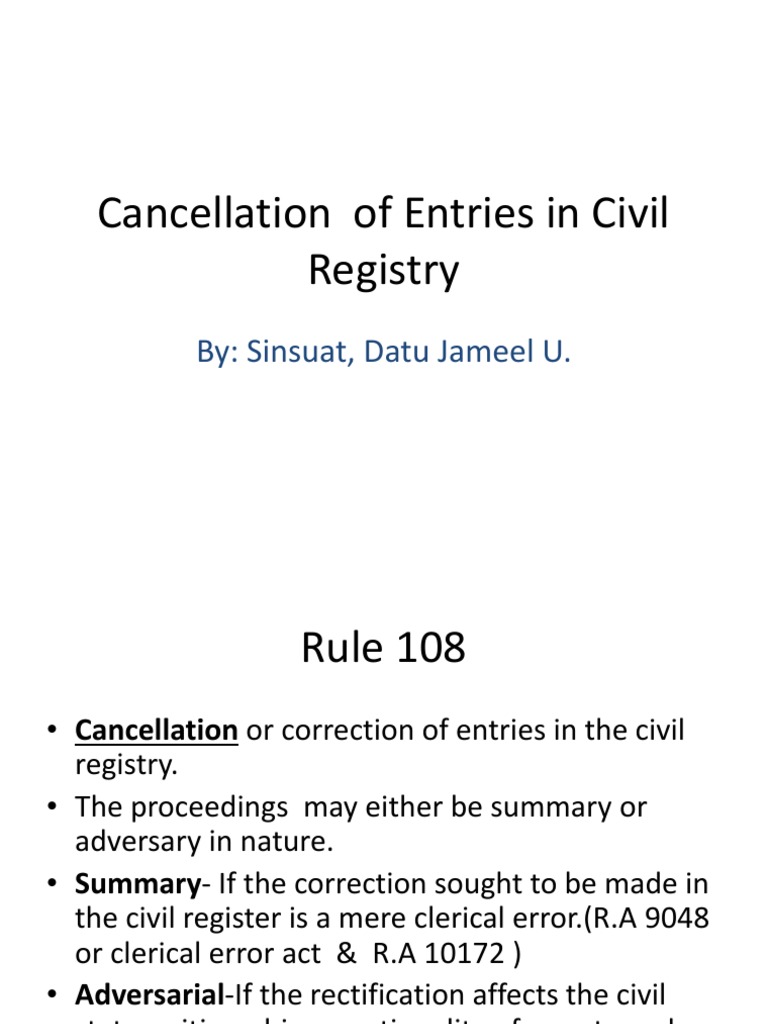 Procedures for Cancellation or Correction of Entries in the Civil ...