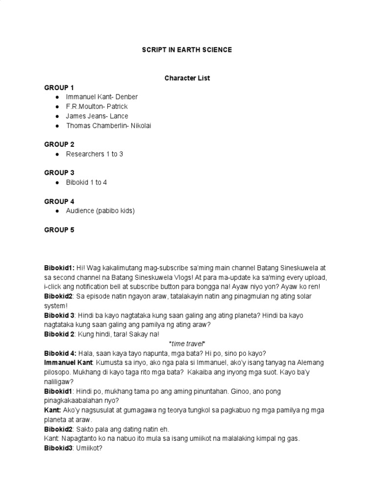 Iskrip para Sa Roleplay Sa EARTH SCIENCE | PDF