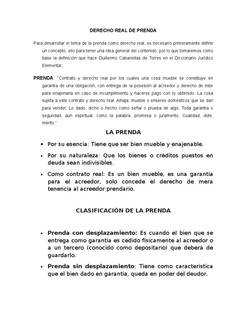 Derecho Real de Prenda: Conceptos Clave | PDF | Pagos | Posesión (Ley)