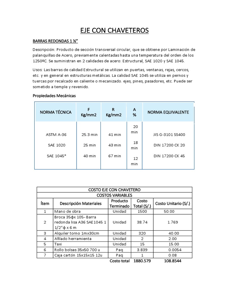 Eje Con Chavetero | PDF | Acero | Producción y fabricación