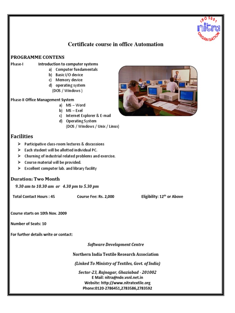 Certificate Course in Office Automation | PDF | Operating System ...
