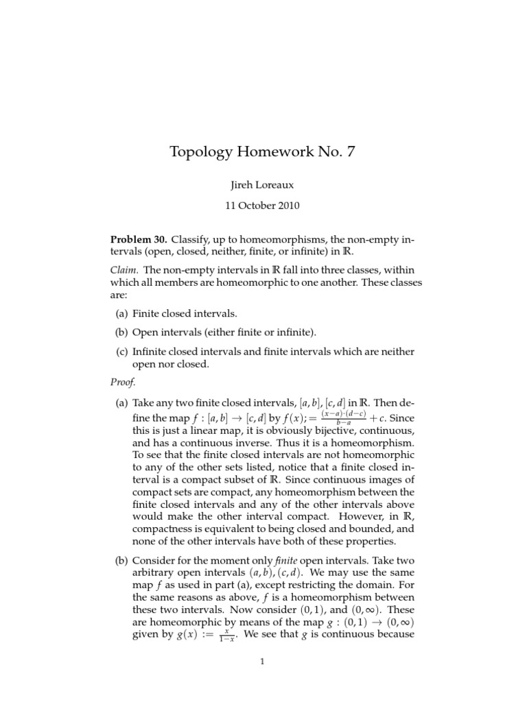 Topology Homework No. 7: Problem 30. R. R Fall Into Three Classes, Within | PDF | Continuous ...