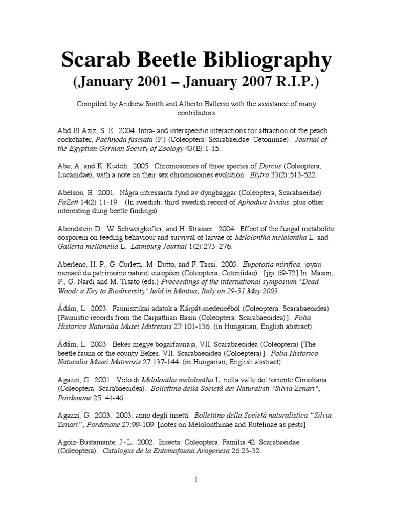 Scarab Beetle Research Bibliography | PDF | Beetle | Organisms