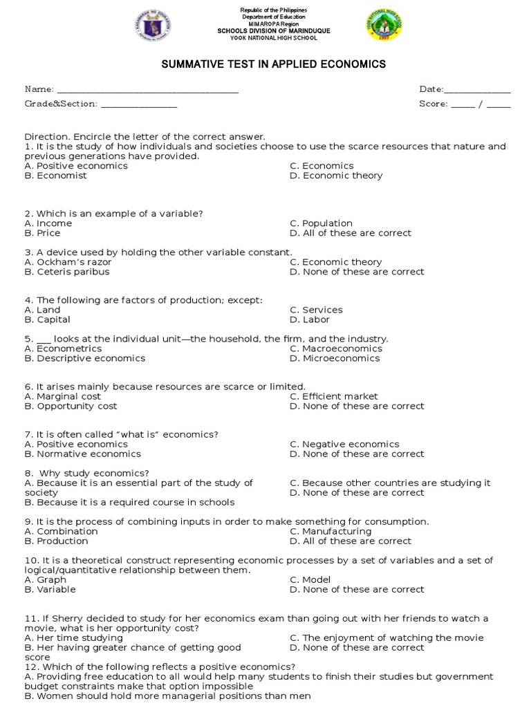 Summative Test Applied Economics | PDF | Supply And Demand | Demand Curve