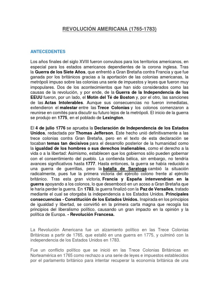Revolución Americana: Causas y Consecuencias | PDF | Guerra ...