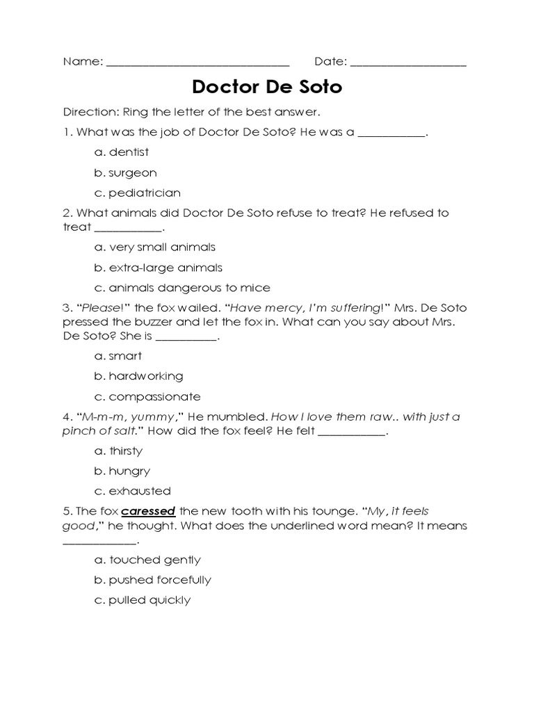 Doctor de Soto: Pinch of Salt." How Did The Fox Feel? He Felt | PDF