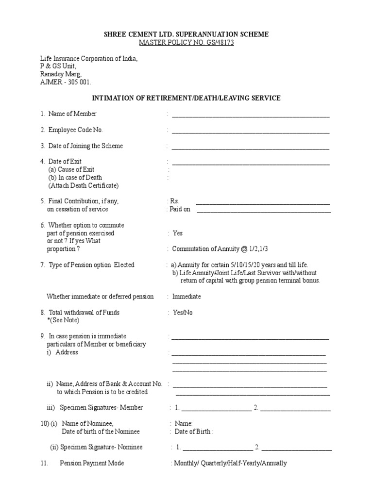 Superannuation Form | PDF | Life Annuity | Pension