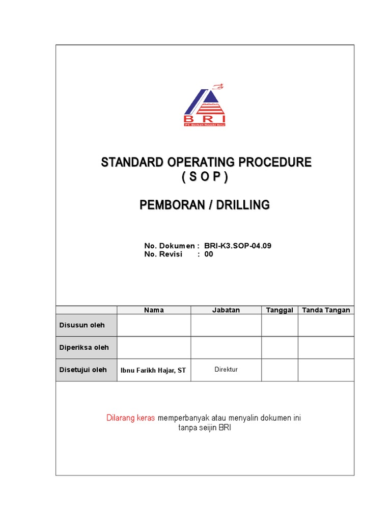 SOP Pemboran Mesin Bor BRI | PDF | Teknologi & Rekayasa