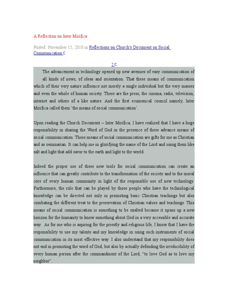 A Reflection On Inter Mirifica | PDF