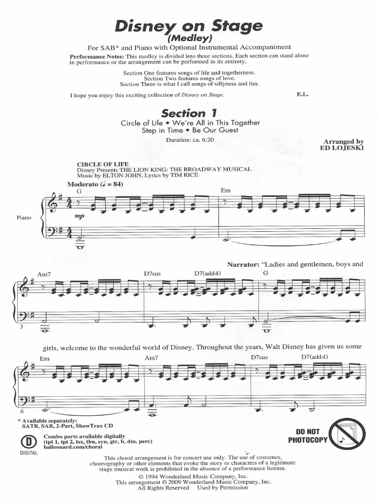 Disney On Stage Section 1 PDF | PDF