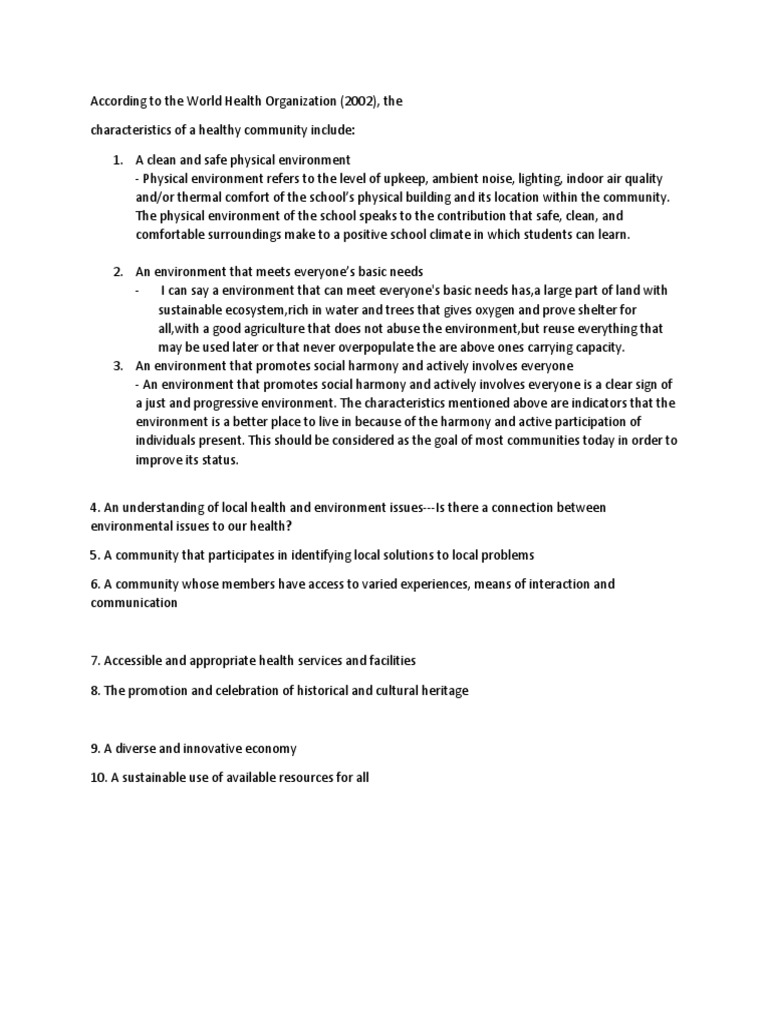 Characteristics of a Healthy Community | PDF