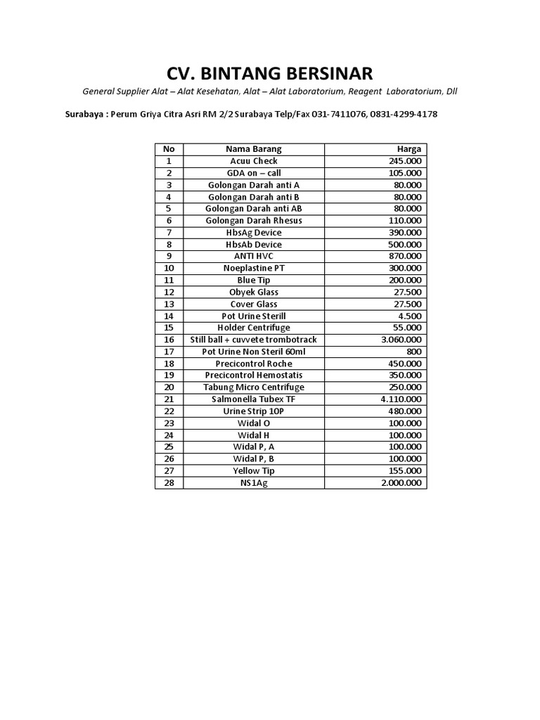 Cv. Bintang Bersinar: General Supplier Alat - Alat Kesehatan, Alat ...