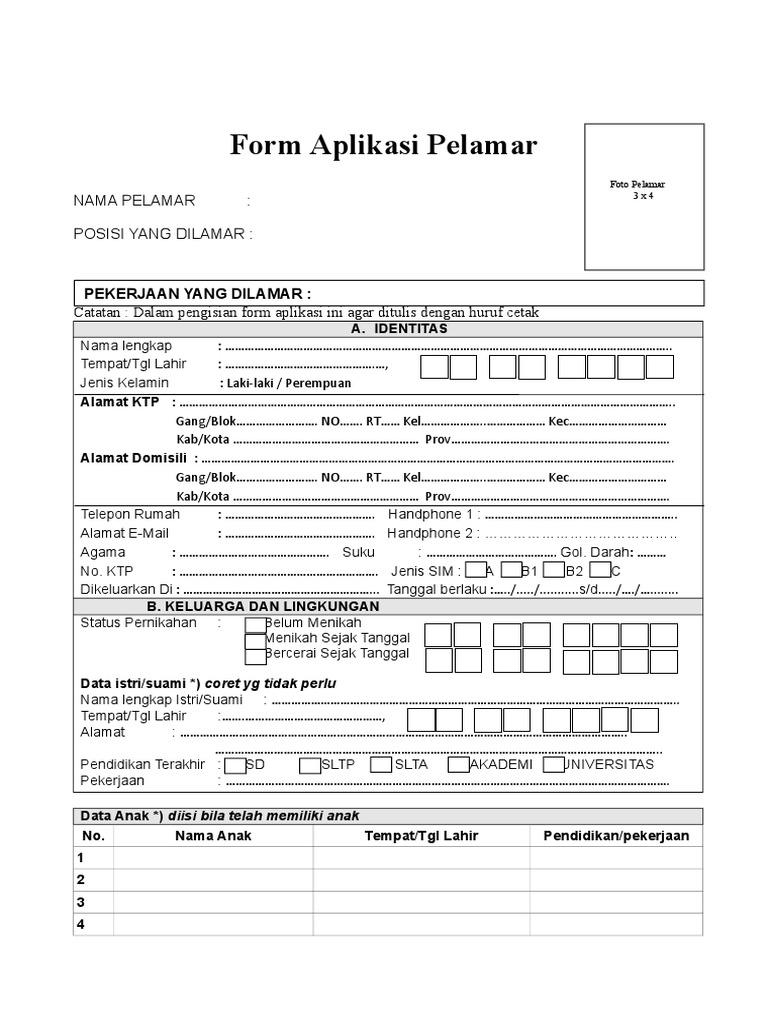 Contoh Form Aplikasi Pelamar | PDF