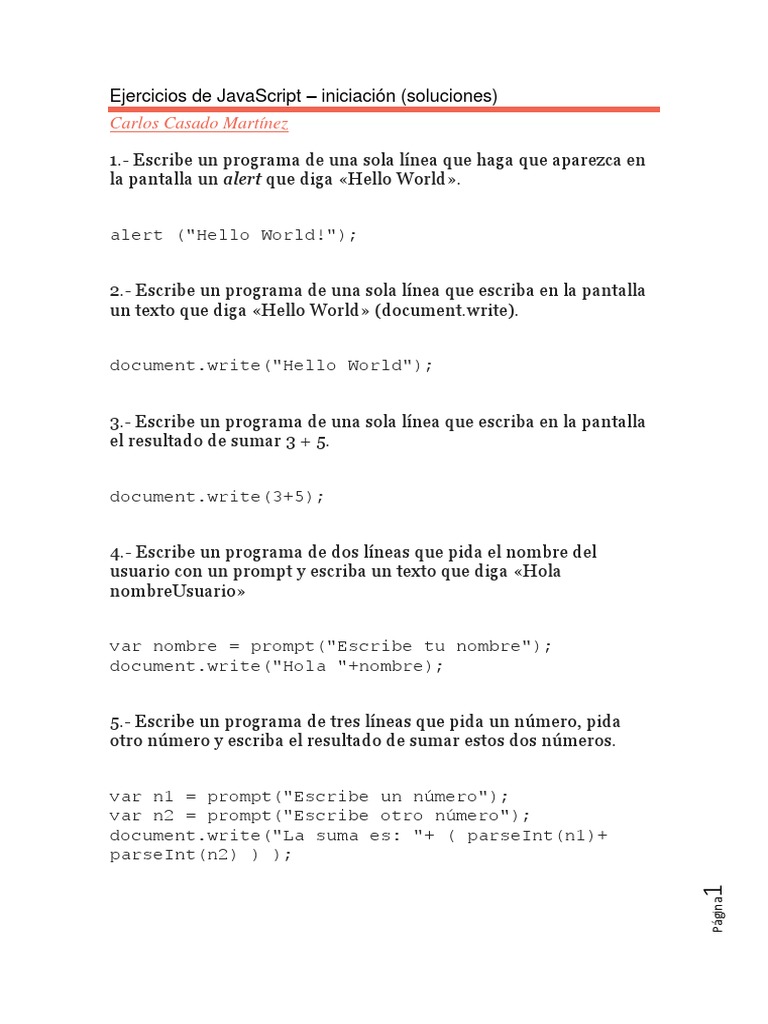 Ejercicios de JavaScript | PDF | Informática y tecnología de la información