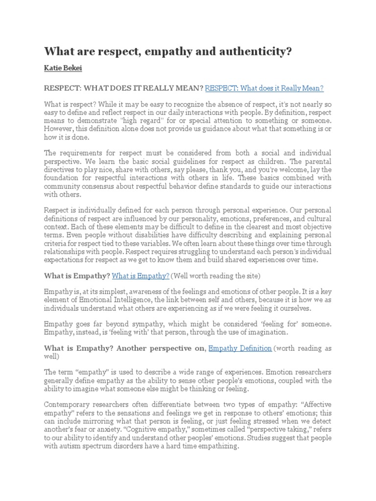 Respect, Empathy and Authenticity: Defining Key Concepts for ...