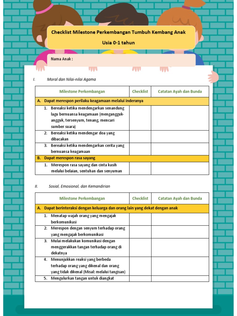Checklist Milestone Perkembangan Tumbuh Kembang Anak 0-1 Tahun | PDF
