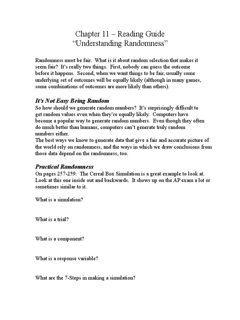 Chapter 11 - Reading Guide "Understanding Randomness": It's Not Easy Being Random | PDF | Computers