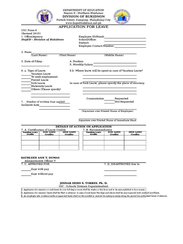 CSC Form 6 2017 | PDF | Leave Of Absence | Sick Leave