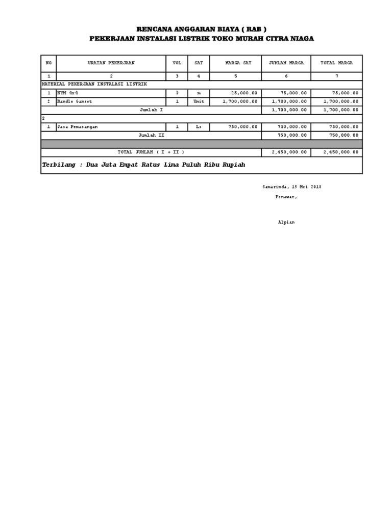 Terbilang: Dua Juta Empat Ratus Lima Puluh Ribu Rupiah: 2 Handle Ganset ...