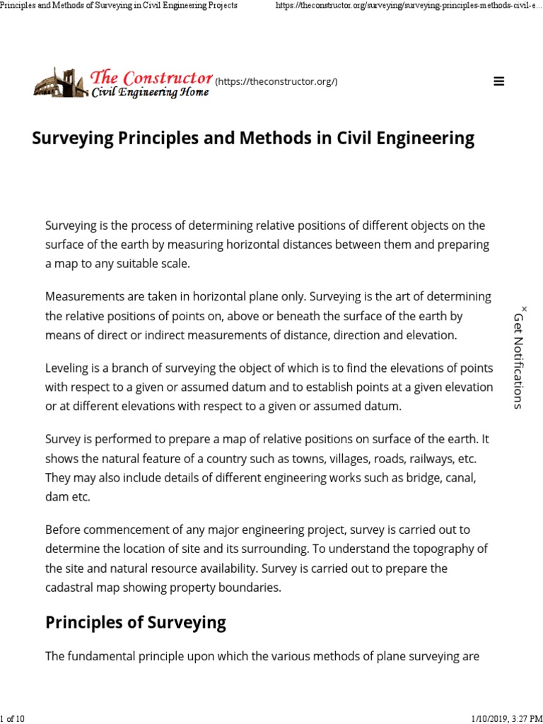 Principles and Methods of Surveying in Civil Engineering Projects | PDF ...