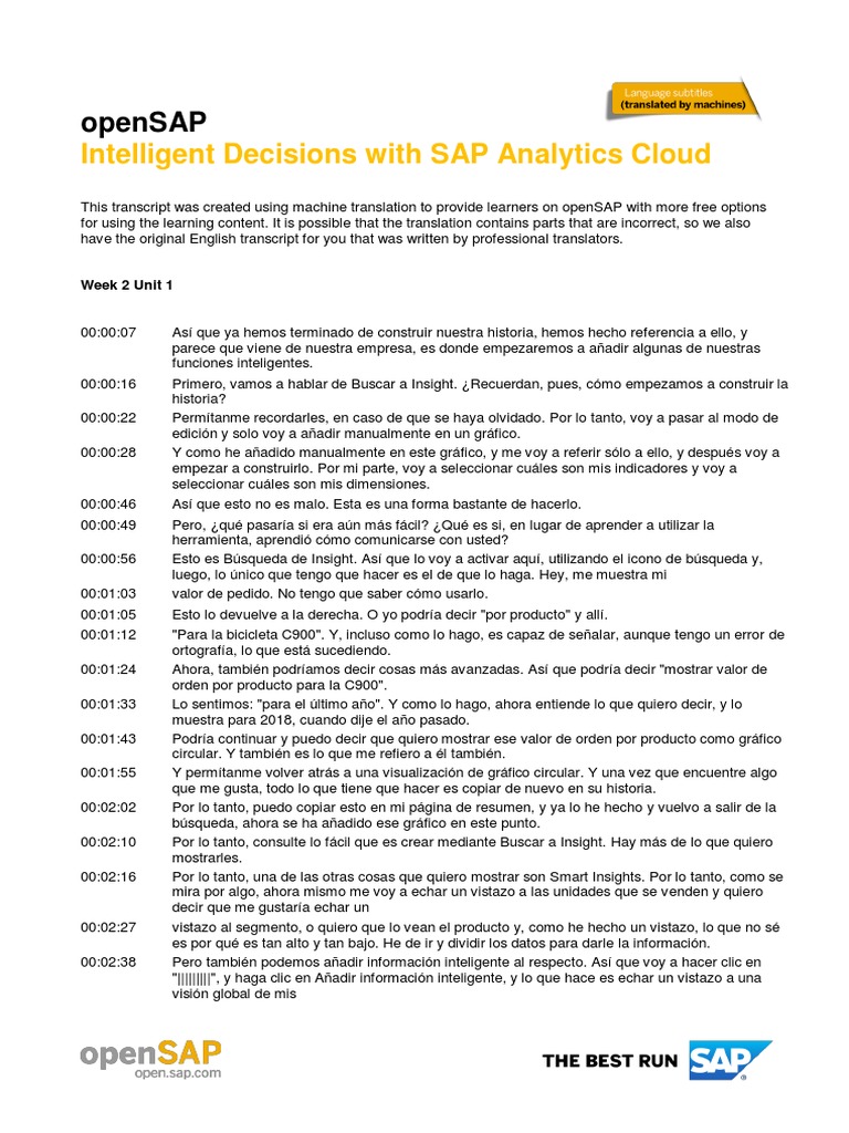OpenSAP Sac1 Week 2 All Transcript Es | PDF | Teléfonos móviles | Aplicación movil