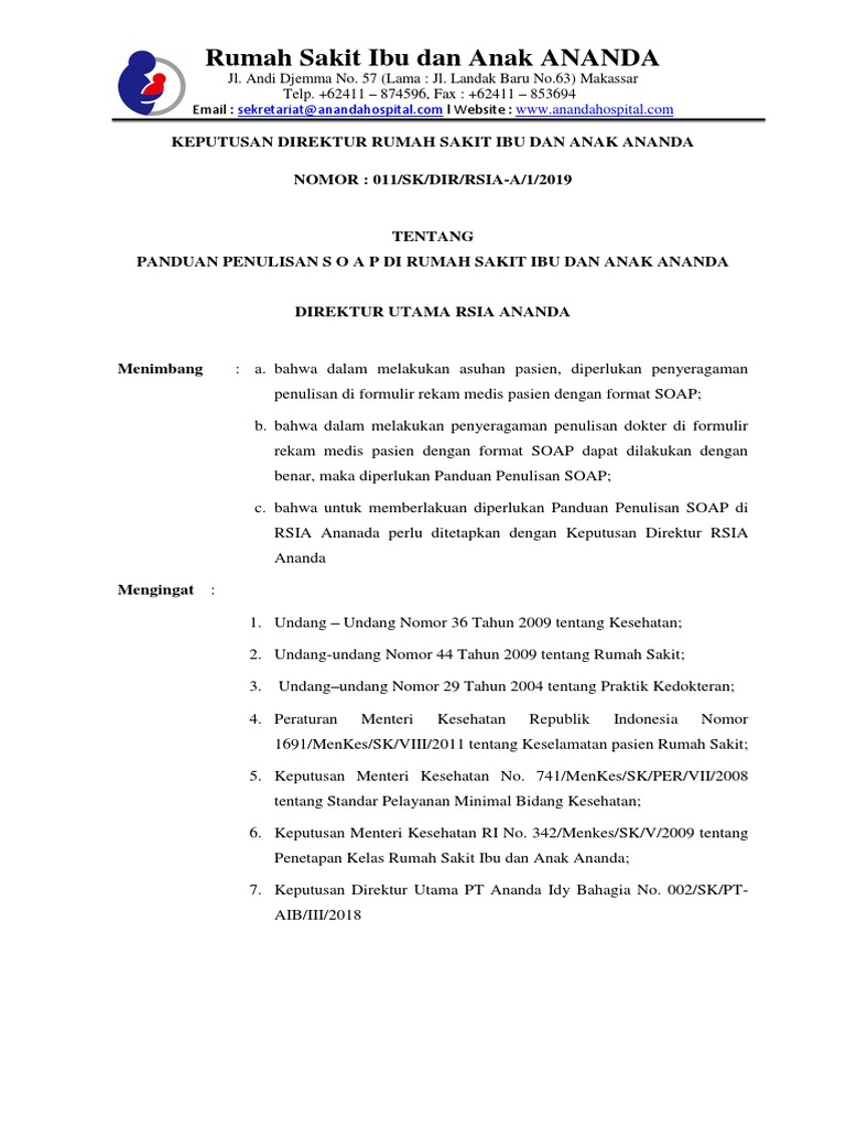 SK Panduan Pengisian Catatan Dokter Metode SOAP | PDF