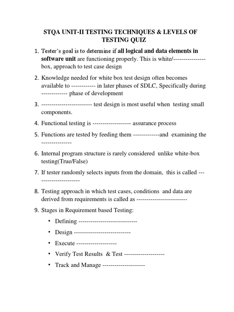 Stqa Unit - II Quiz | PDF | Software Testing | Software Stqa Unit - II Quiz | PDF | Software Testing | Software