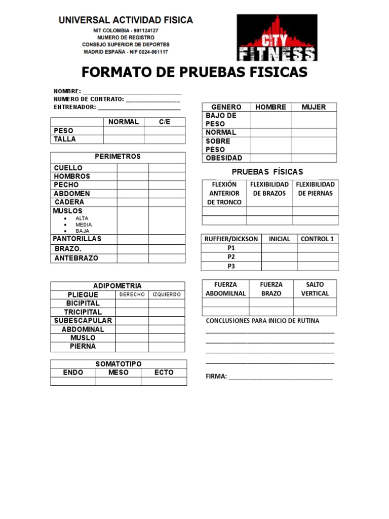 Formato de Pruebas Fisicas | PDF