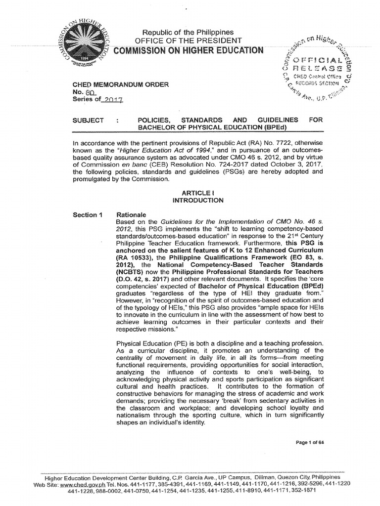 CMO No. 80 S. 2017 - BPED | PDF