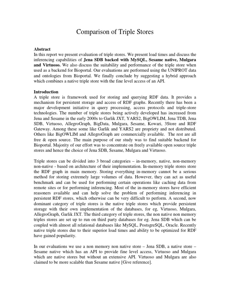 Comparison of Triple Stores | PDF | Resource Description Framework ...