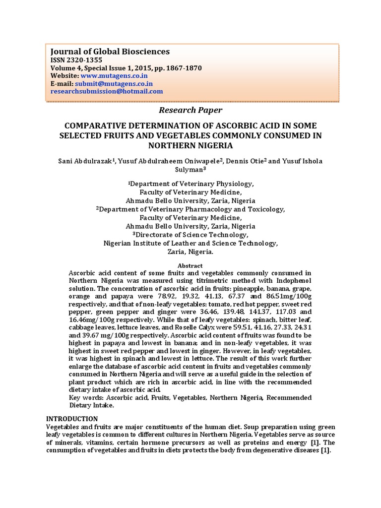 Journal of Global Biosciences: Research Paper | PDF | Vitamin C | Vitamin